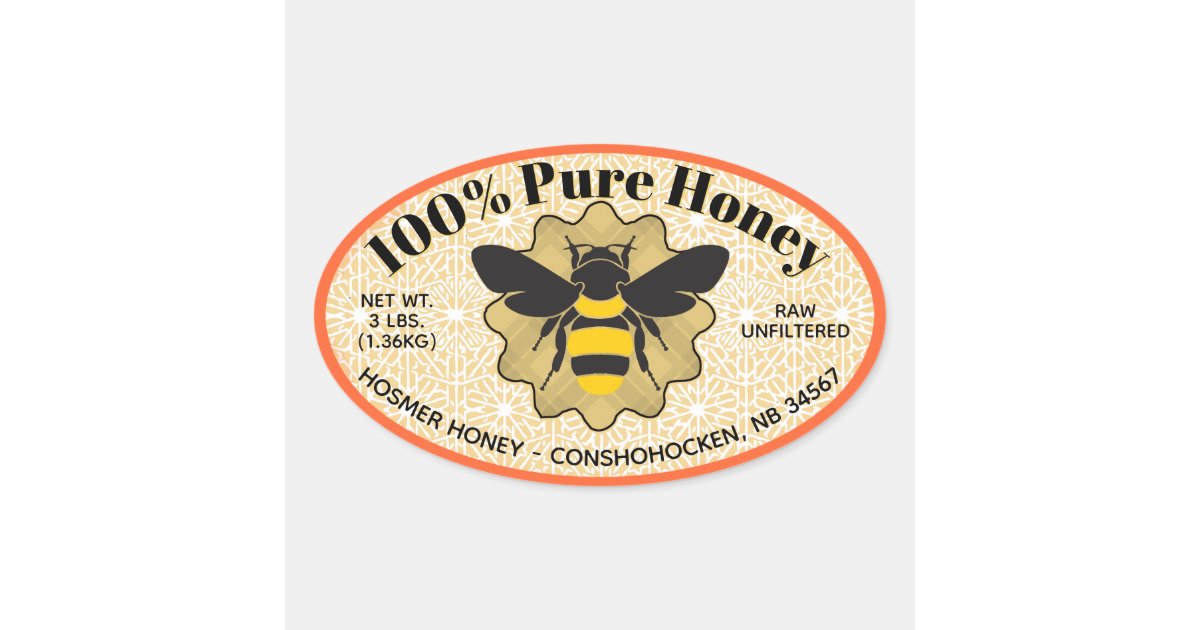 100% Pure Honey Jar Oval Sticker | Zazzle