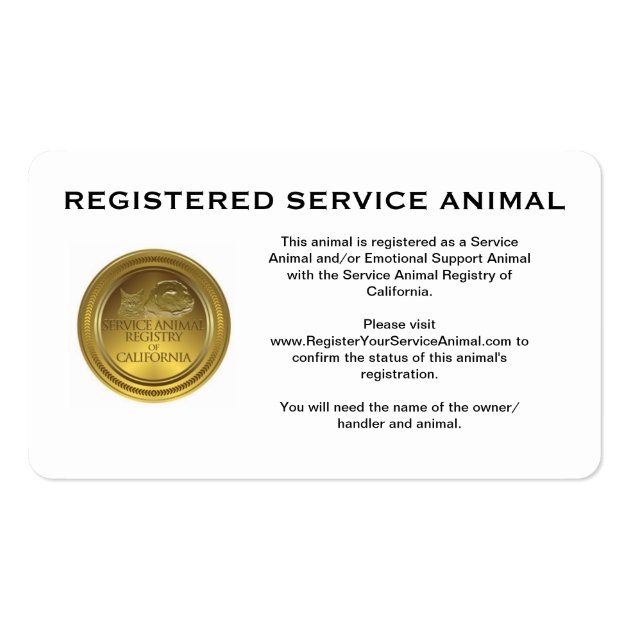 100 Registered Service Animal Business Cards