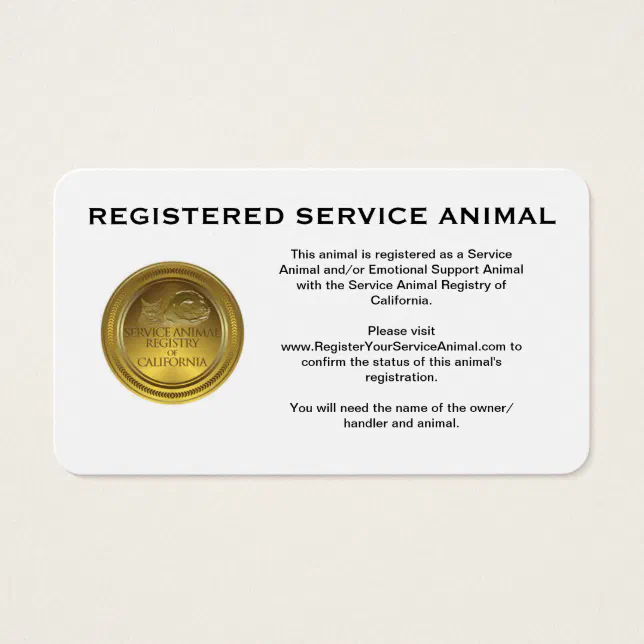 100 Registered Service Animal Business Cards | Zazzle