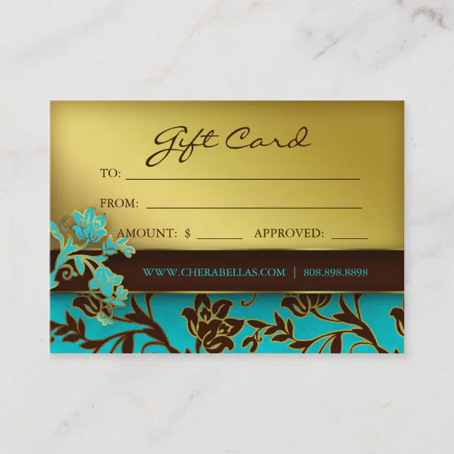 /100 Salon Gift Card Spa Gold Floral BB 232 | Zazzle