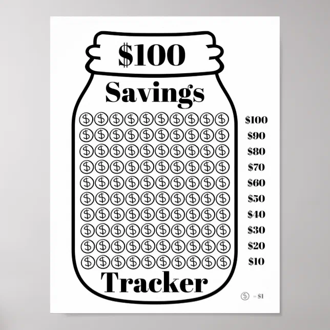$100 Savings Tracker Mason Jar Budget Goal Sheet Poster | Zazzle
