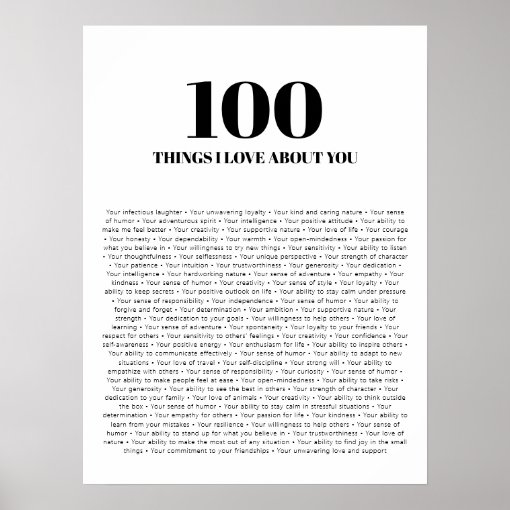 100 Things I Love About You Modern Minimalist Poster | Zazzle