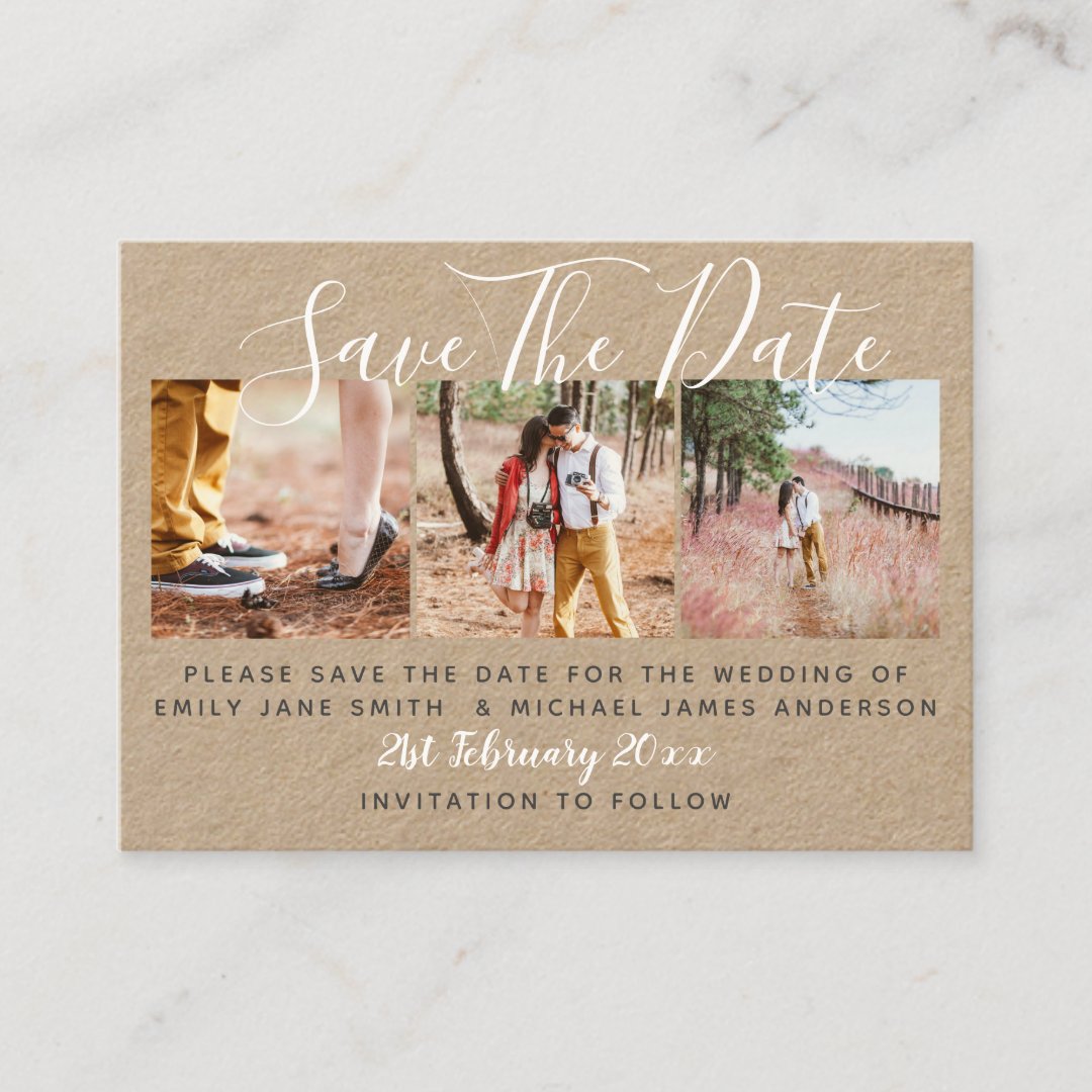 100 x PHOTO SAVE THE DATE Small KRAFT Wedding Calling Card | Zazzle