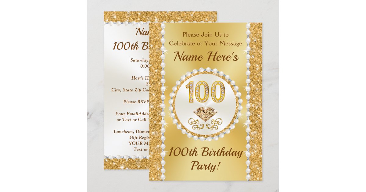 100 year Birthday Invitations, Lovely Personalized Invitation | Zazzle