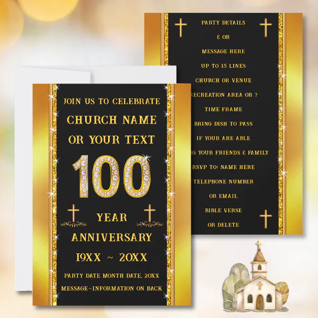 100 Year Church Anniversary, STUNNING Diamond Invitation | Zazzle
