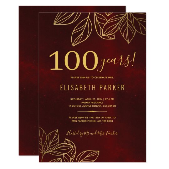 100 years classy elegant 100th birthday party invitation | Zazzle.com