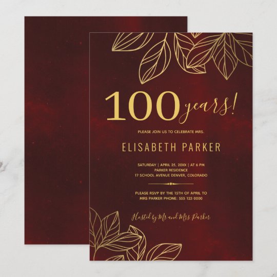 100 years classy elegant 100th birthday party invitation | Zazzle.com