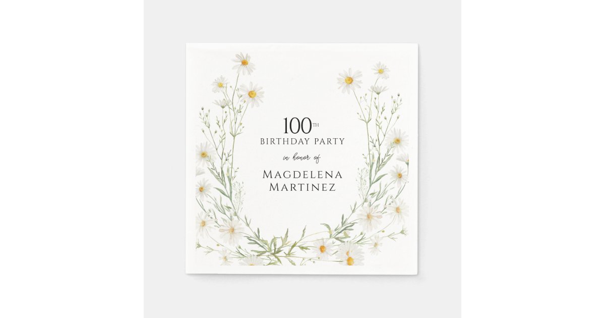 100th Birthday April Birth Month Flower Daisy Napkins | Zazzle