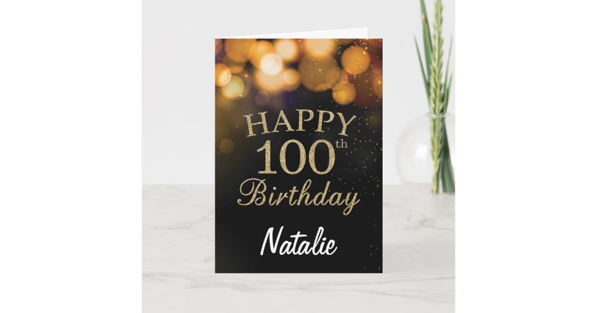 100th Birthday Black and Gold Glitter Card | Zazzle