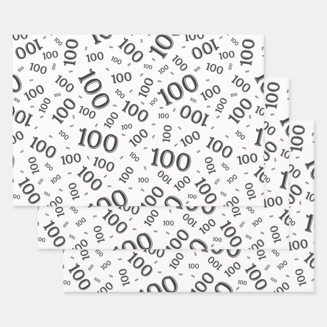 100th Birthday Black and White Number Pattern 100 Wrapping Paper Sheets ...
