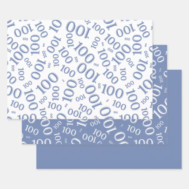 100th Birthday Blue and White Number Pattern 100 Wrapping Paper Sheets ...