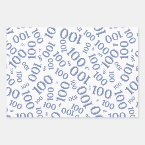100th Birthday Blue and White Number Pattern 100 Wrapping Paper Sheets ...
