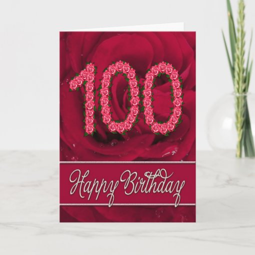 100th birthday card with roses and leaves | Zazzle
