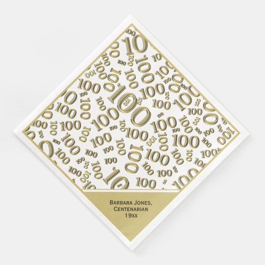 100th Birthday Centenarian Gold Number Pattern Paper Dinner Napkins ...