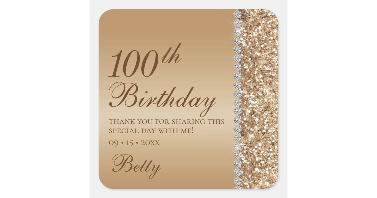 100th Birthday Elegant Square Sticker | Zazzle