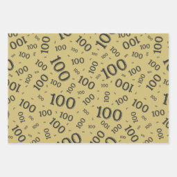100th Birthday Gold and Black Number Pattern 100 Wrapping Paper Sheets ...