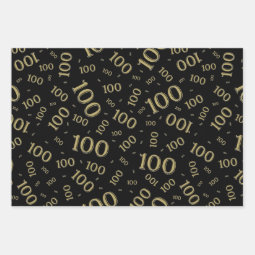100th Birthday Gold and Black Number Pattern 100 Wrapping Paper Sheets ...