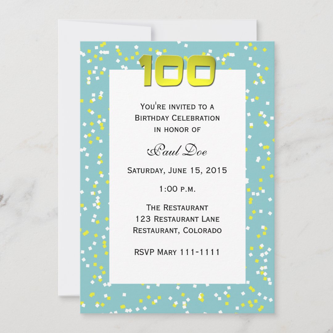 100th Birthday Invitation Confetti | Zazzle