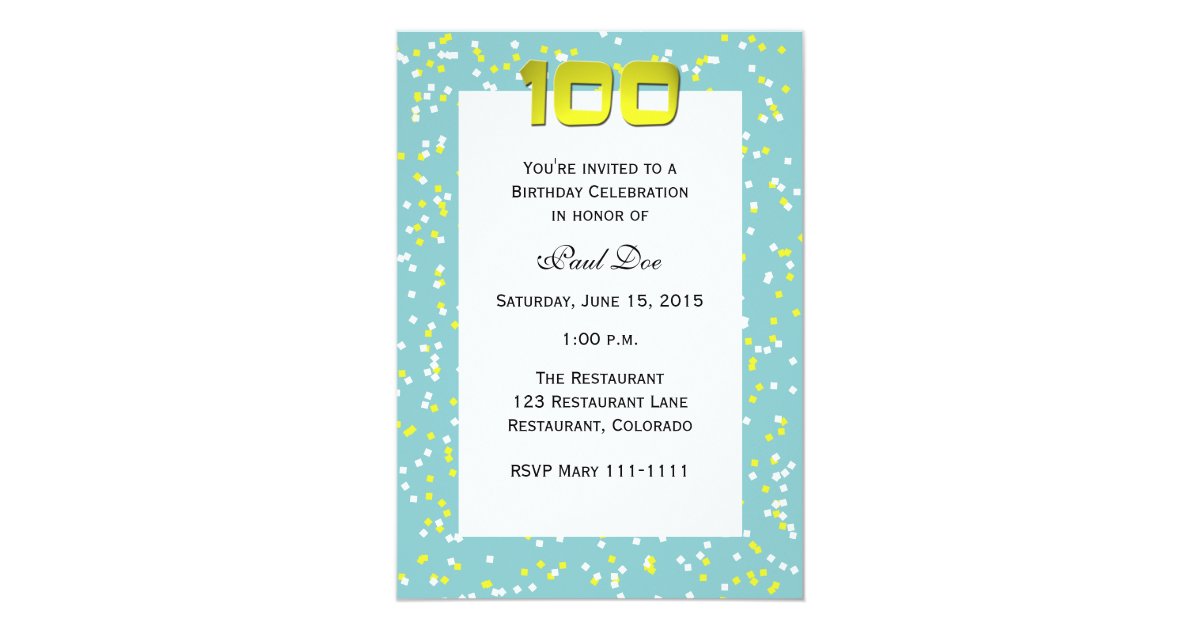 100th Birthday Invitation Confetti | Zazzle.com