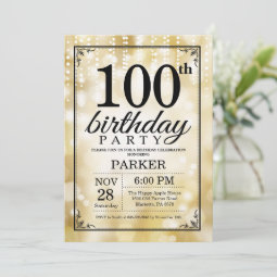 100th Birthday Invitation Gold Glitter | Zazzle