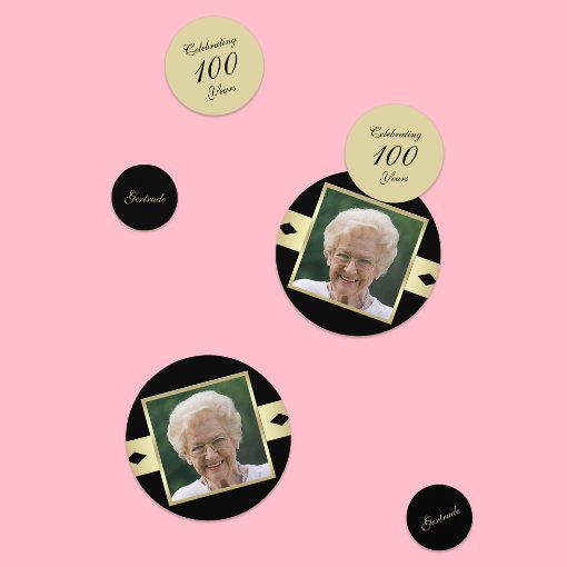 100th Birthday Party confetti with Photo in Black | Zazzle