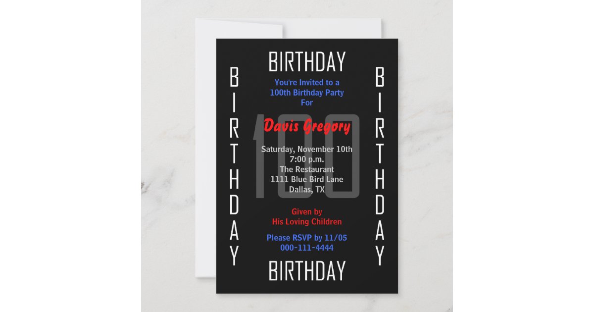 100th Birthday Party Invitation 100 | Zazzle