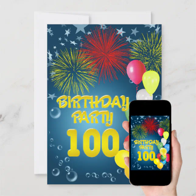 100th Birthday party Invitation with balloons | Zazzle