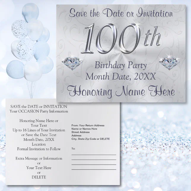 100th Birthday Party Invitations or Save the Date | Zazzle