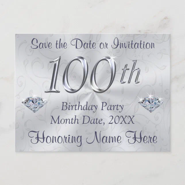 100th Birthday Party Invitations or Save the Date | Zazzle