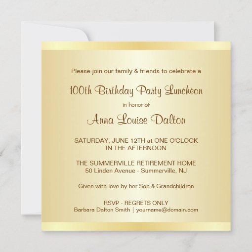 100th Birthday Party Invitations - Photo Optional | Zazzle