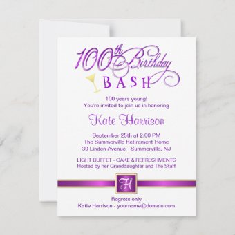 100th Birthday Party Invitations - with Monogram | Zazzle