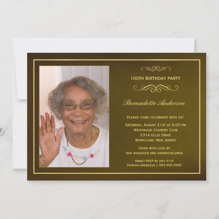 100th Birthday Party Invitations - with photo | Zazzle