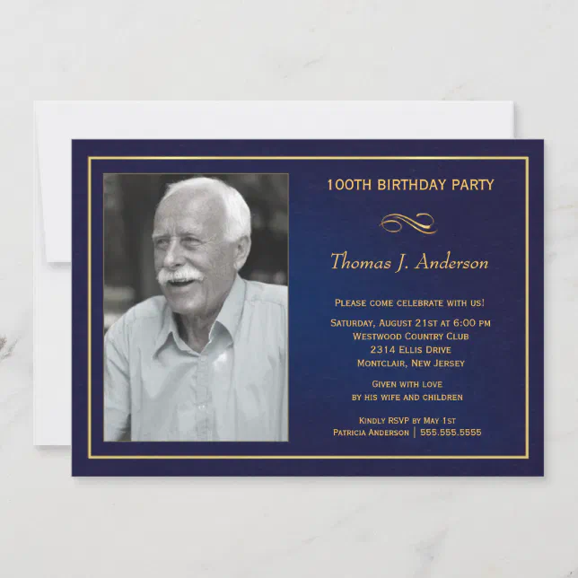 100th Birthday Party Invitations with photo | Zazzle
