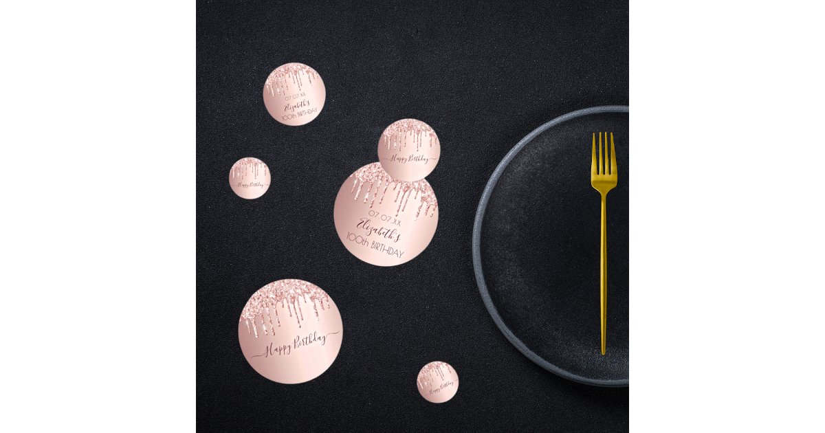 100th birthday party rose gold glitter drips pink confetti | Zazzle