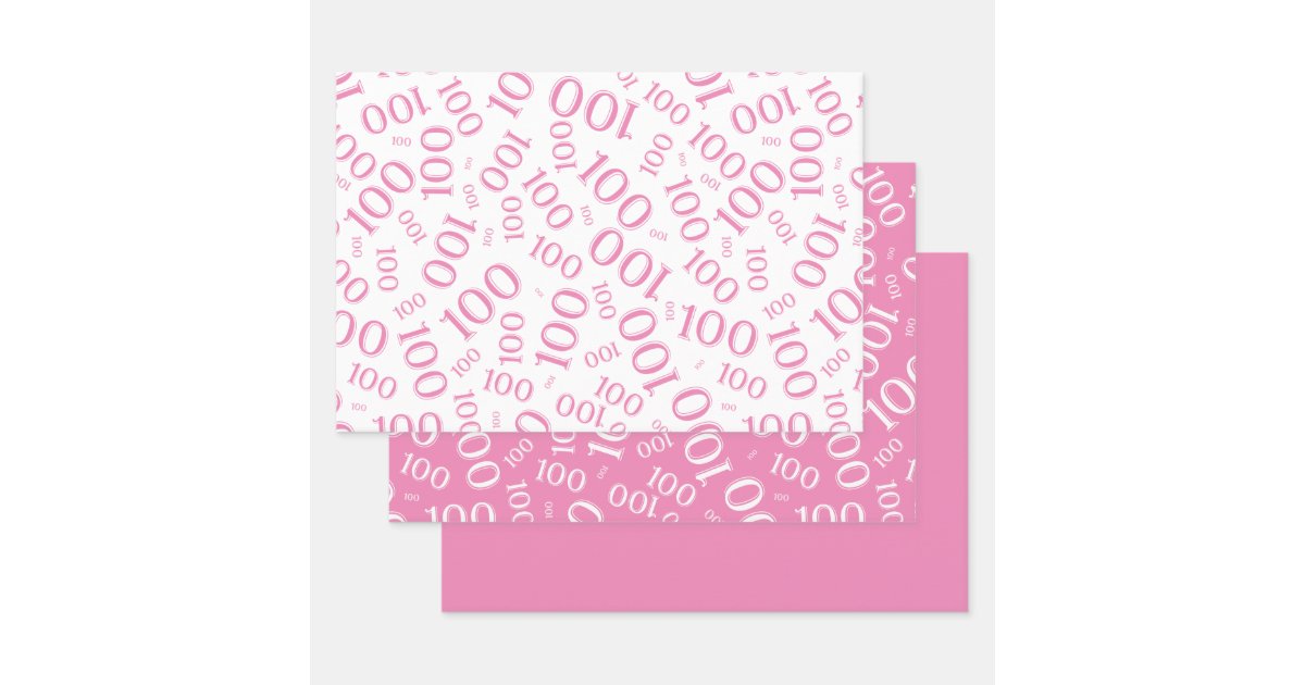 100th Birthday Pink and White Number Pattern 100 Wrapping Paper Sheets ...