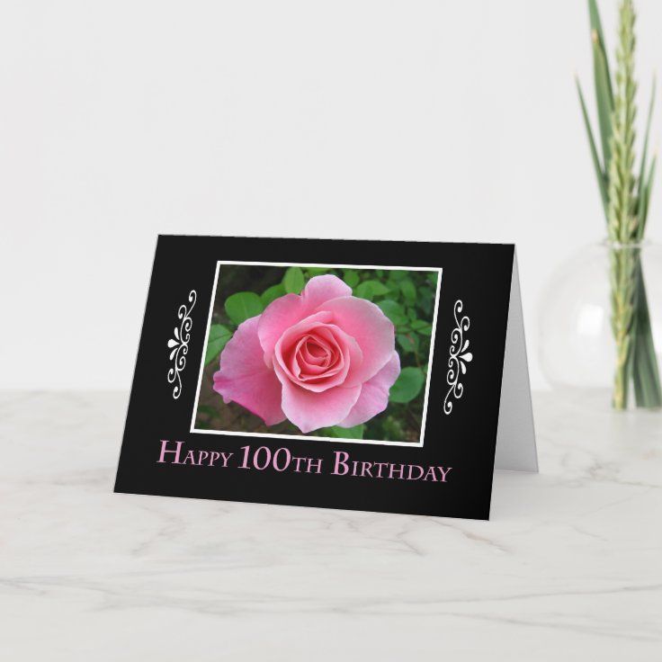 100th Birthday Pink Rose Card | Zazzle