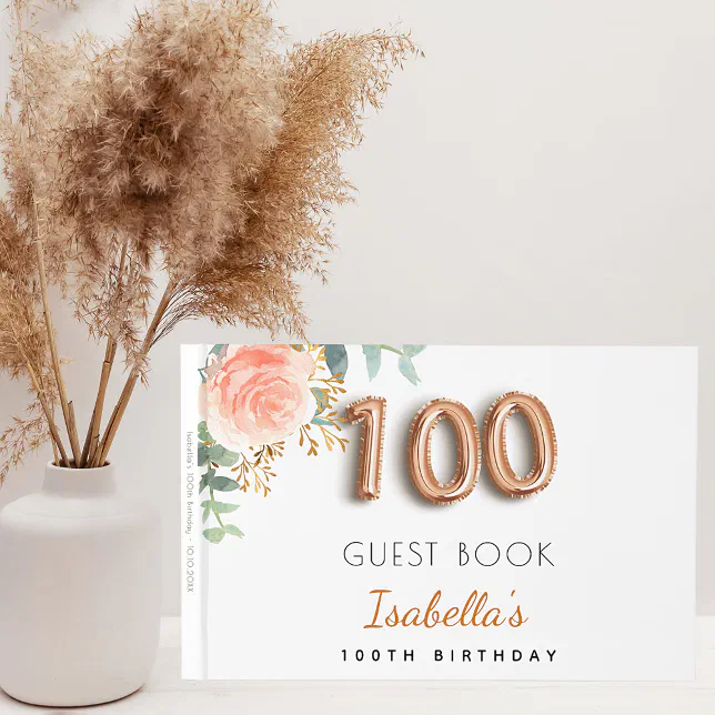 100th birthday rose gold eucalyptus elegant guest book | Zazzle