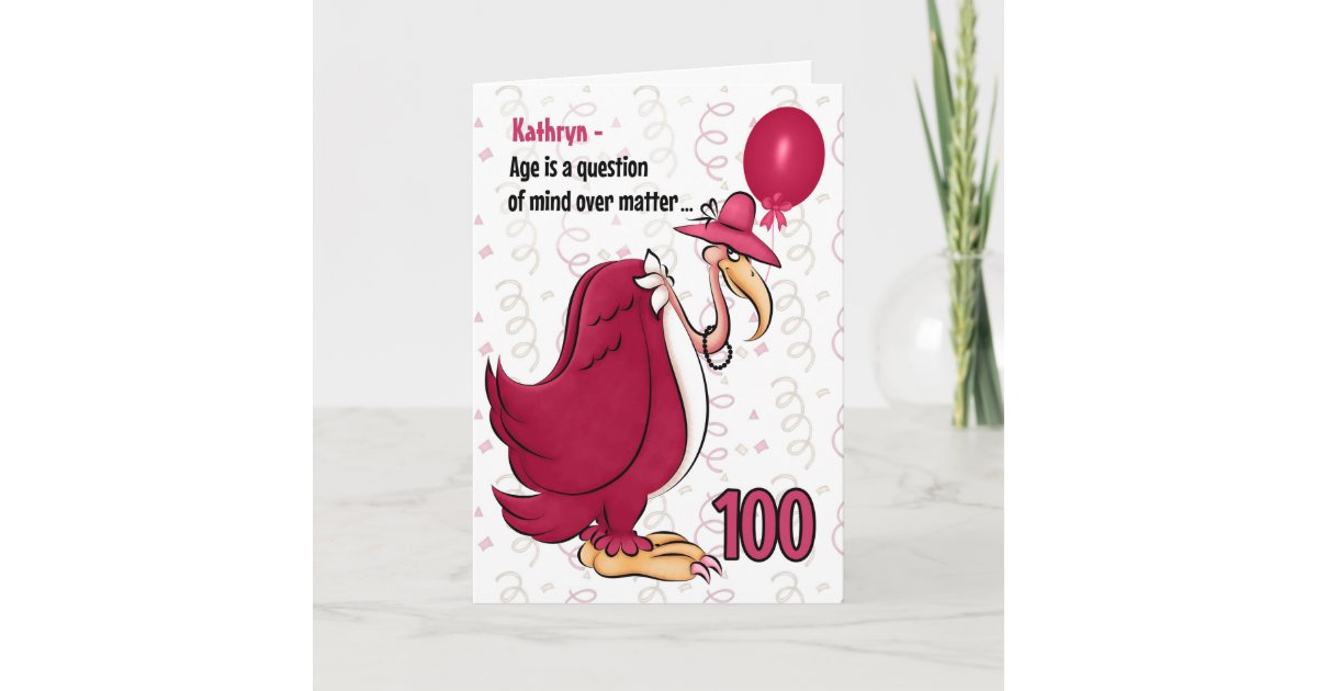100th Funny Birthday Pink Buzzard with Name Card | Zazzle