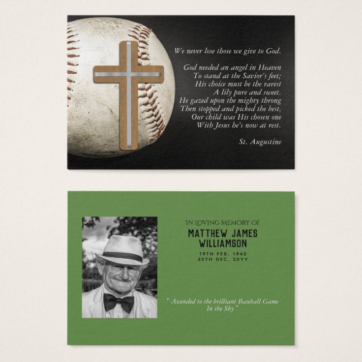 100x BASEBALL Memorial Prayer Card Photo and Verse | Zazzle