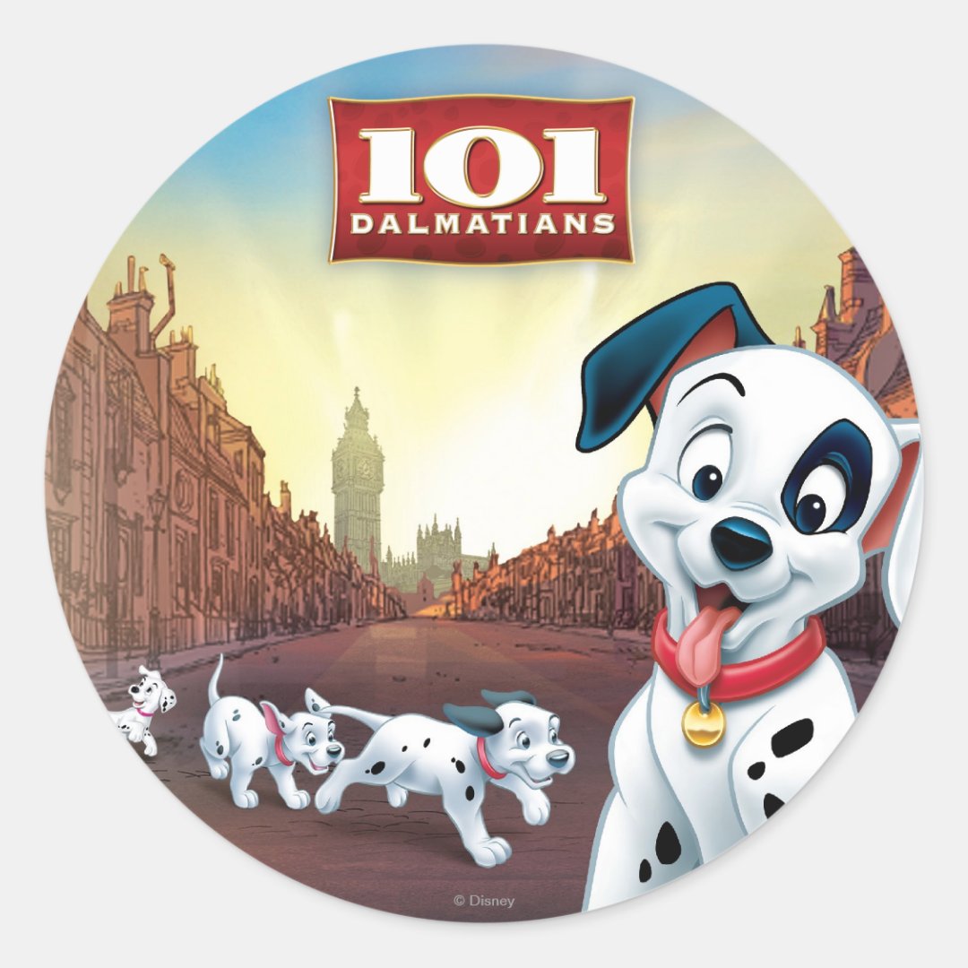 101 Dalmatian Patches Wagging his Tail Classic Round Sticker | Zazzle