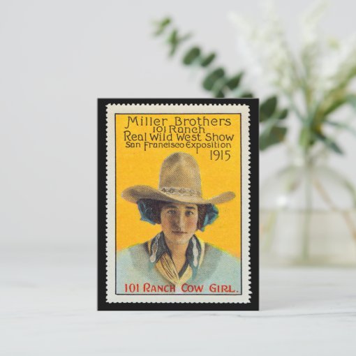 101 Ranch Cowgirl Poster Stamp,#1, Panama-Pacific Postcard | Zazzle