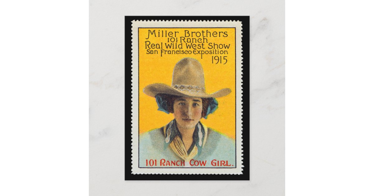 101 Ranch Cowgirl Poster Stamp,#1, Panama-Pacific Postcard | Zazzle