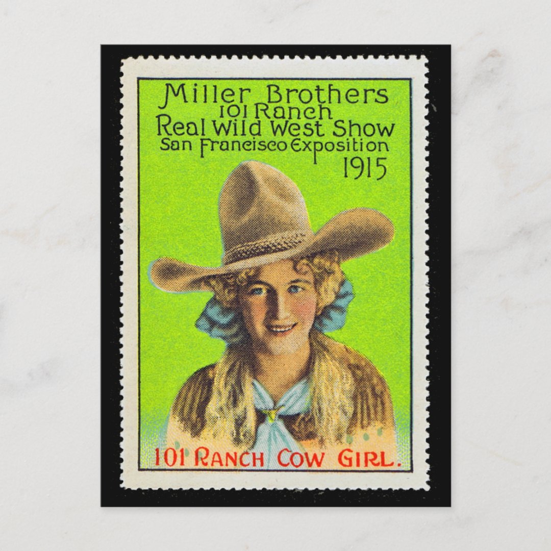 101 Ranch Cowgirl Poster Stamp #2, Panama Pacific Postcard | Zazzle