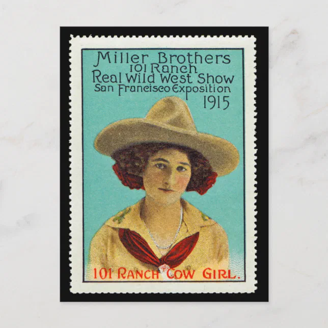 101 Ranch Cowgirl Poster Stamp #3, Panama-Pacific Postcard | Zazzle