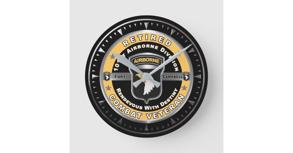 101st Airborne Division Retired Combat Veteran Round Clock | Zazzle