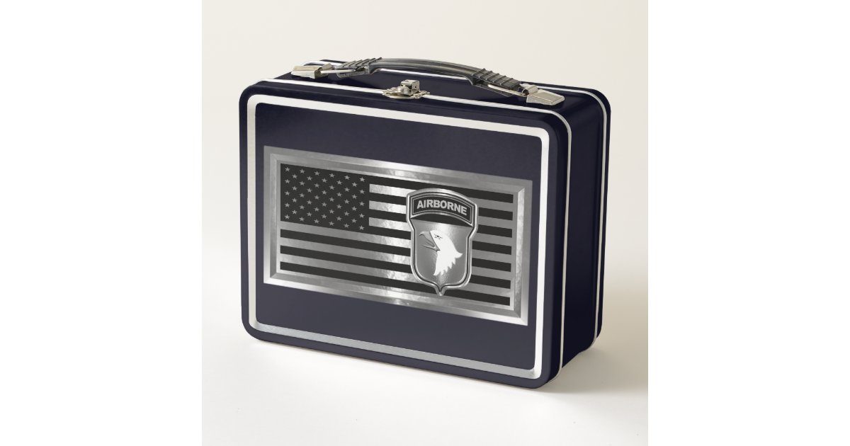 101st Airborne Division with American Flag Metal Lunch Box | Zazzle