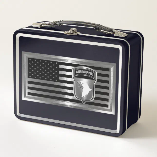 101st Airborne Division with American Flag Metal Lunch Box | Zazzle