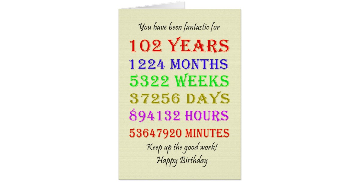 102nd Birthday Milestones | Zazzle