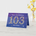 103rd Birthday - Star Numbers - Blue - Age 103 Card | Zazzle