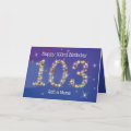 103rd Birthday - Star Numbers - Blue - Age 103 Card | Zazzle
